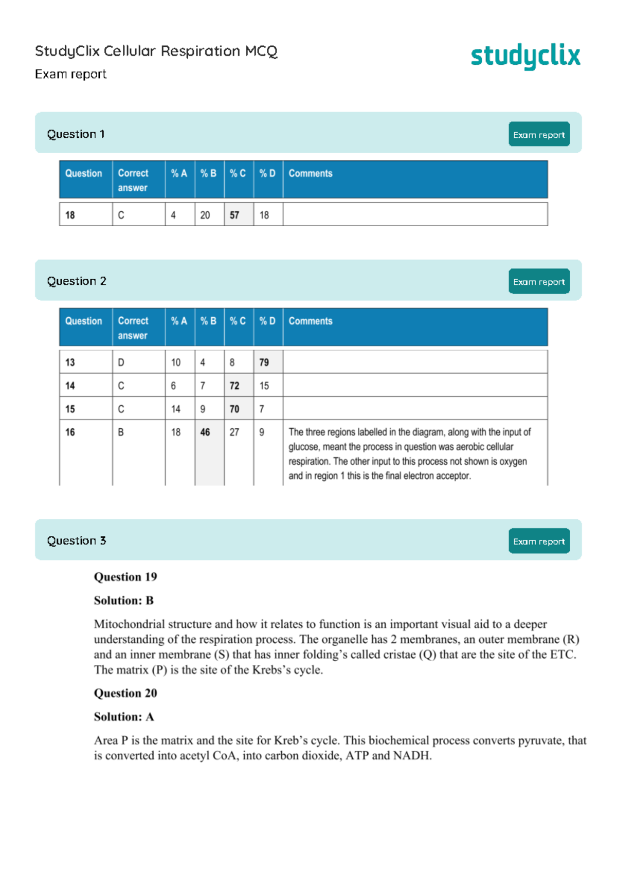 Study Clix Cellular Respiration MCQ ANS - Exam report Exam report ...