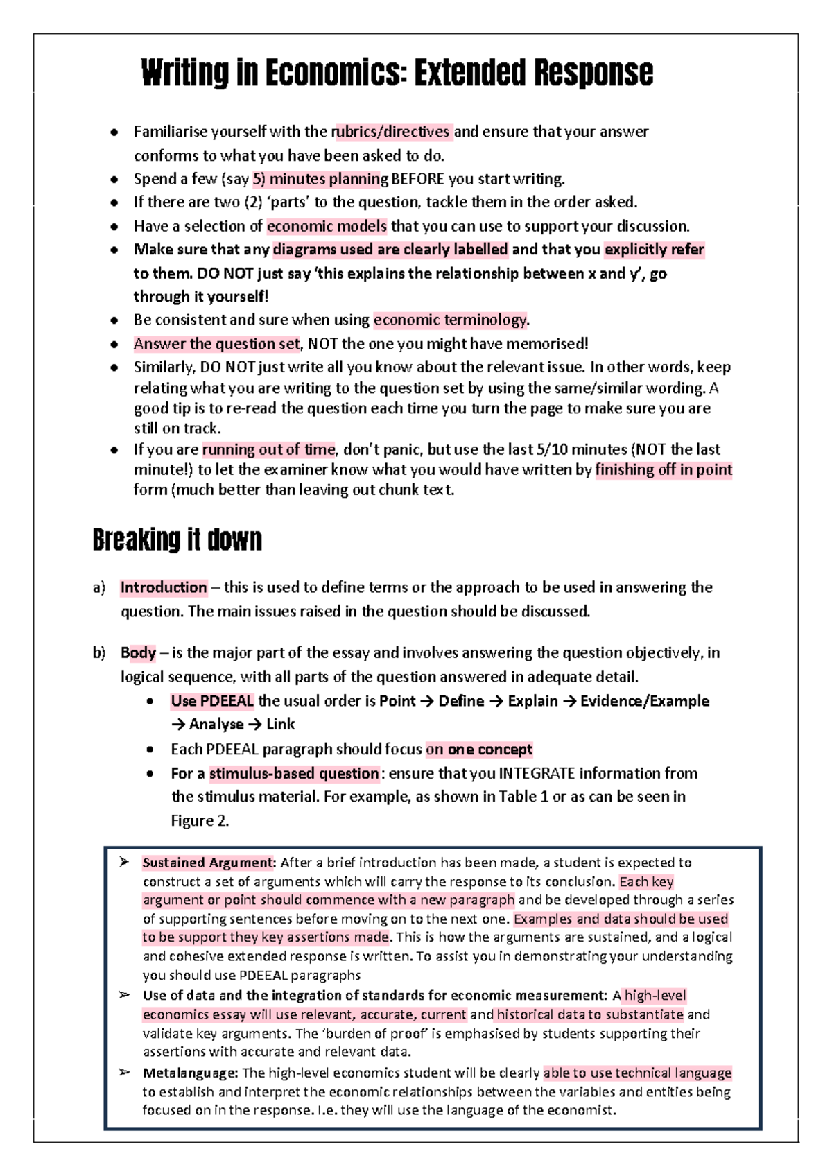 Economics Writing Guide: Extended Response Strategies - Studocu