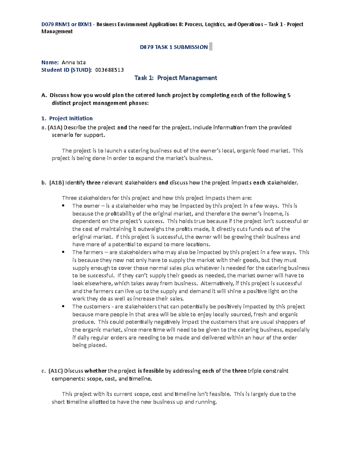 D079 - Task 1 - WGU D079 Task 1 - Project Management - D079 RNM1 or ...