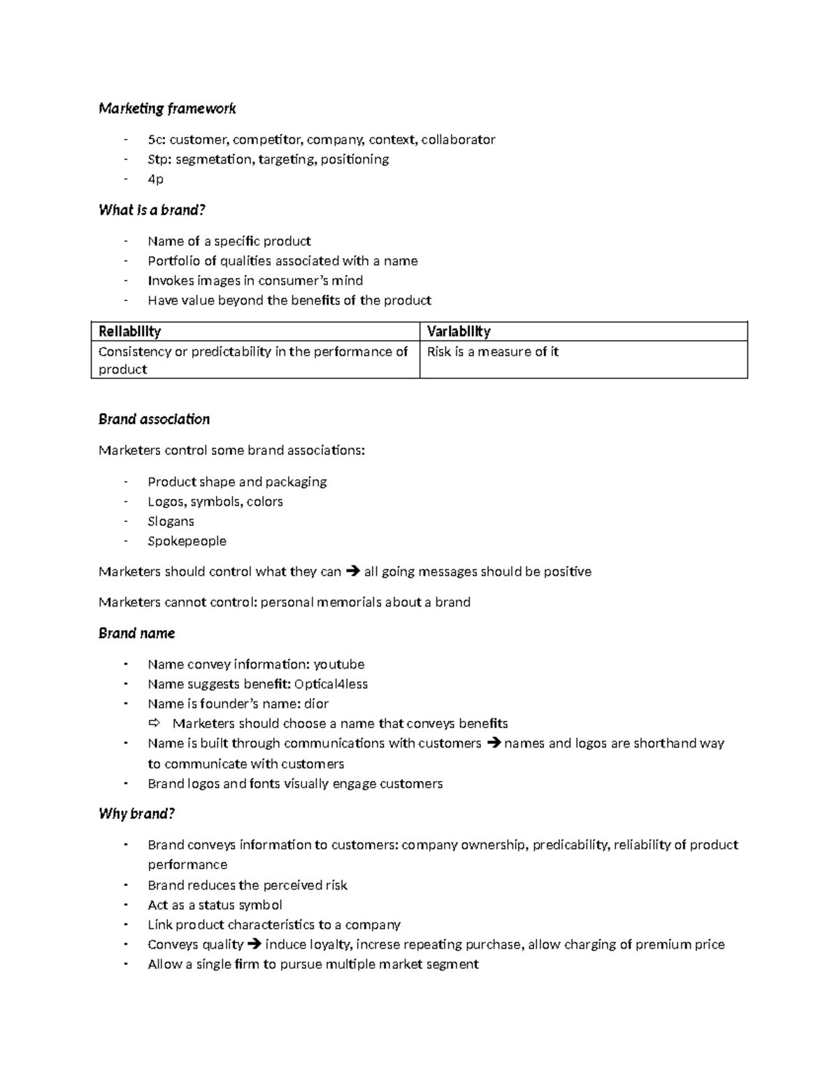 Marketing Framework: 5C, STP, and Brand Strategies Overview - Studocu