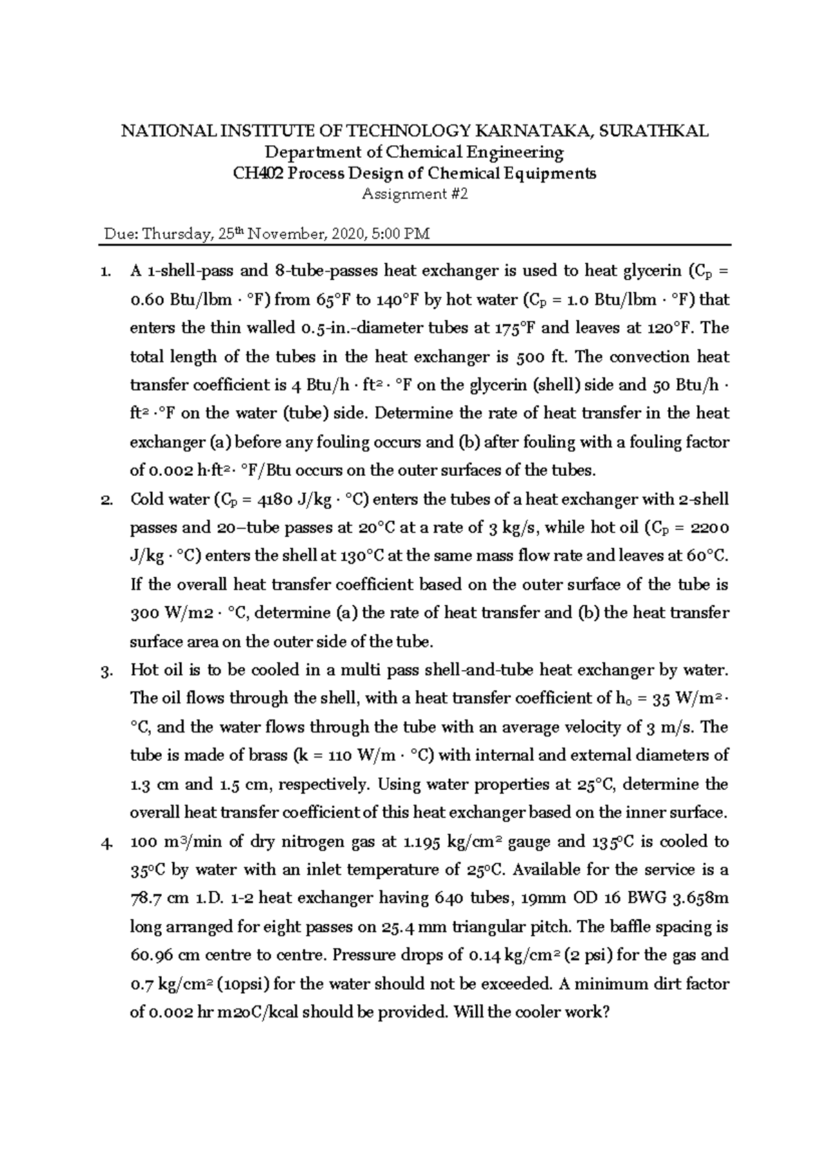 CH402 Process Design of Chemical Equipments - Assignment II - Studocu