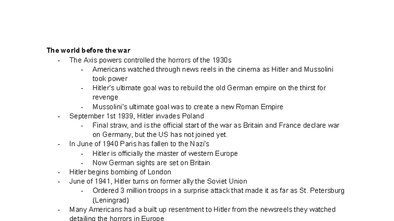 WW2- Content Overview for Final Exam Preparation - Studocu