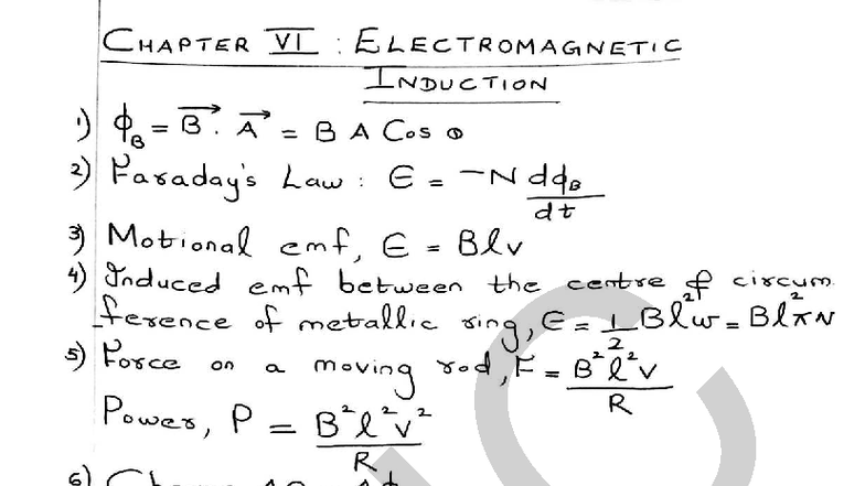Chapter 6: Electromagnetic Induction Equations - Physics Study - Studocu