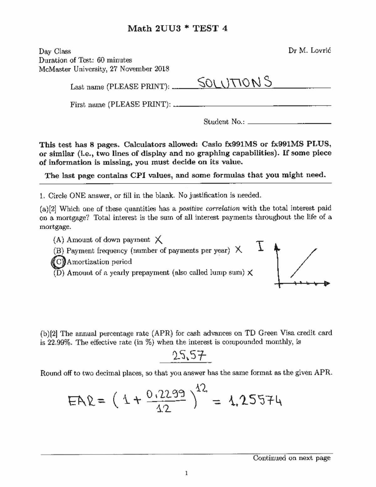 Math 2UU3 Practice Test Solutions - November 27, 2018 - Studocu