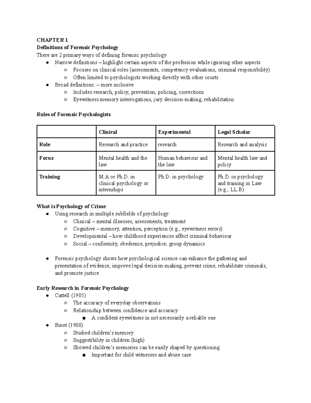 CHAPTER 1 & 3: Definitions and Concepts in Forensic Psychology - Studocu