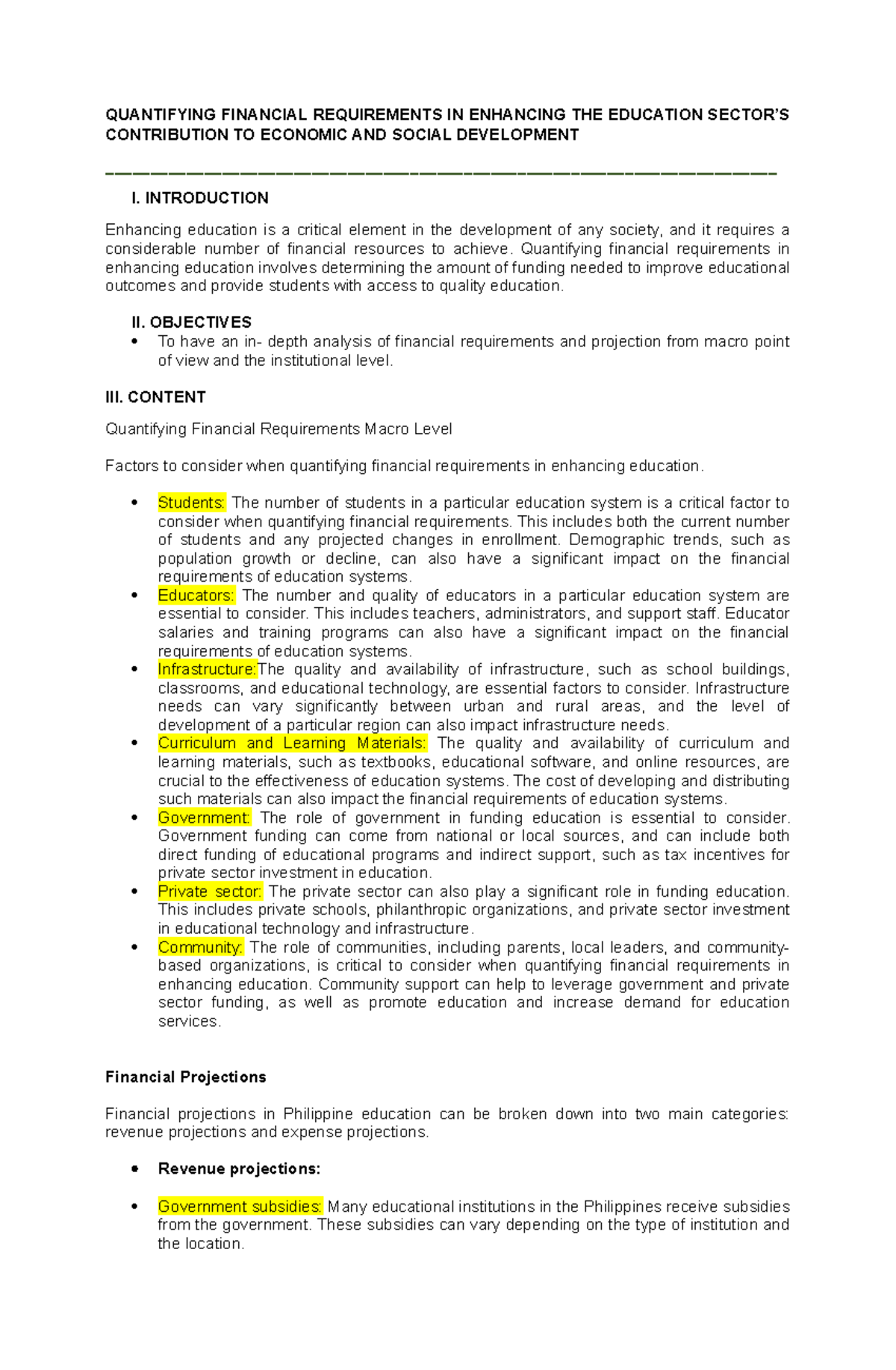 Financial Requirements for Enhancing Education Sector Growth - Studocu