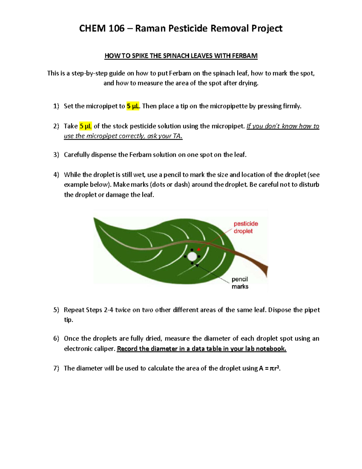 CHEM 106 Final Project: Spiking Spinach Leaves with Ferbam - Studocu