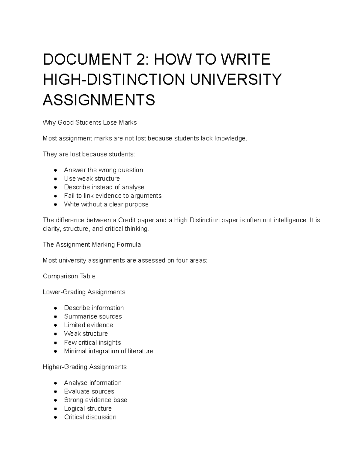 HOW TO Write HIGH-Distinction Assignments (DOC 2) - Studocu