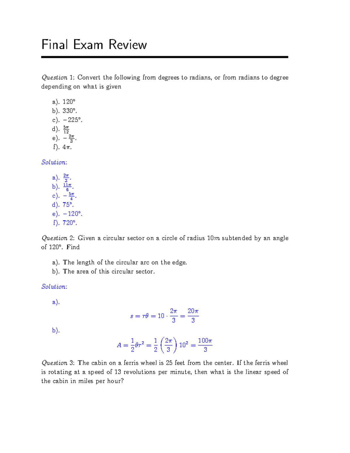 Final Exam Review: Trigonometry Concepts and Solutions (MATH 101) - Studocu