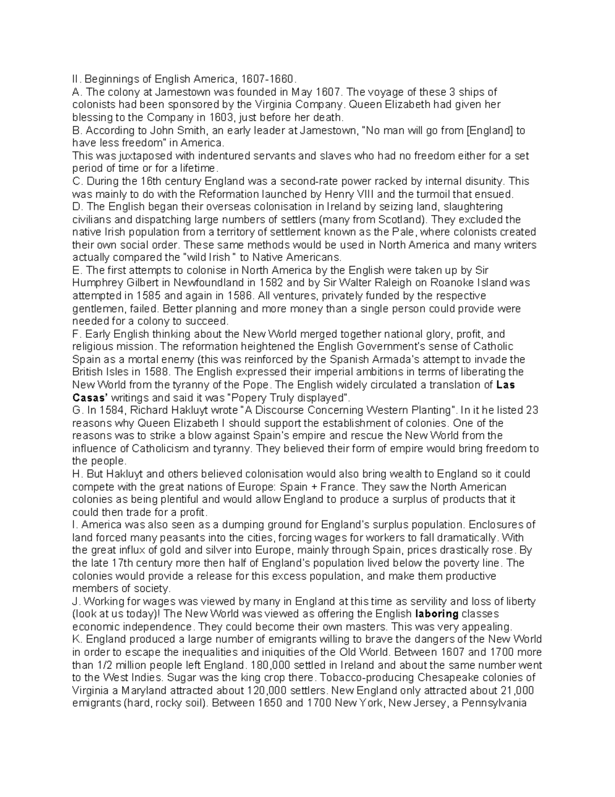 Chapter 2 Notes: The Beginnings of English America (US History to 1877 ...