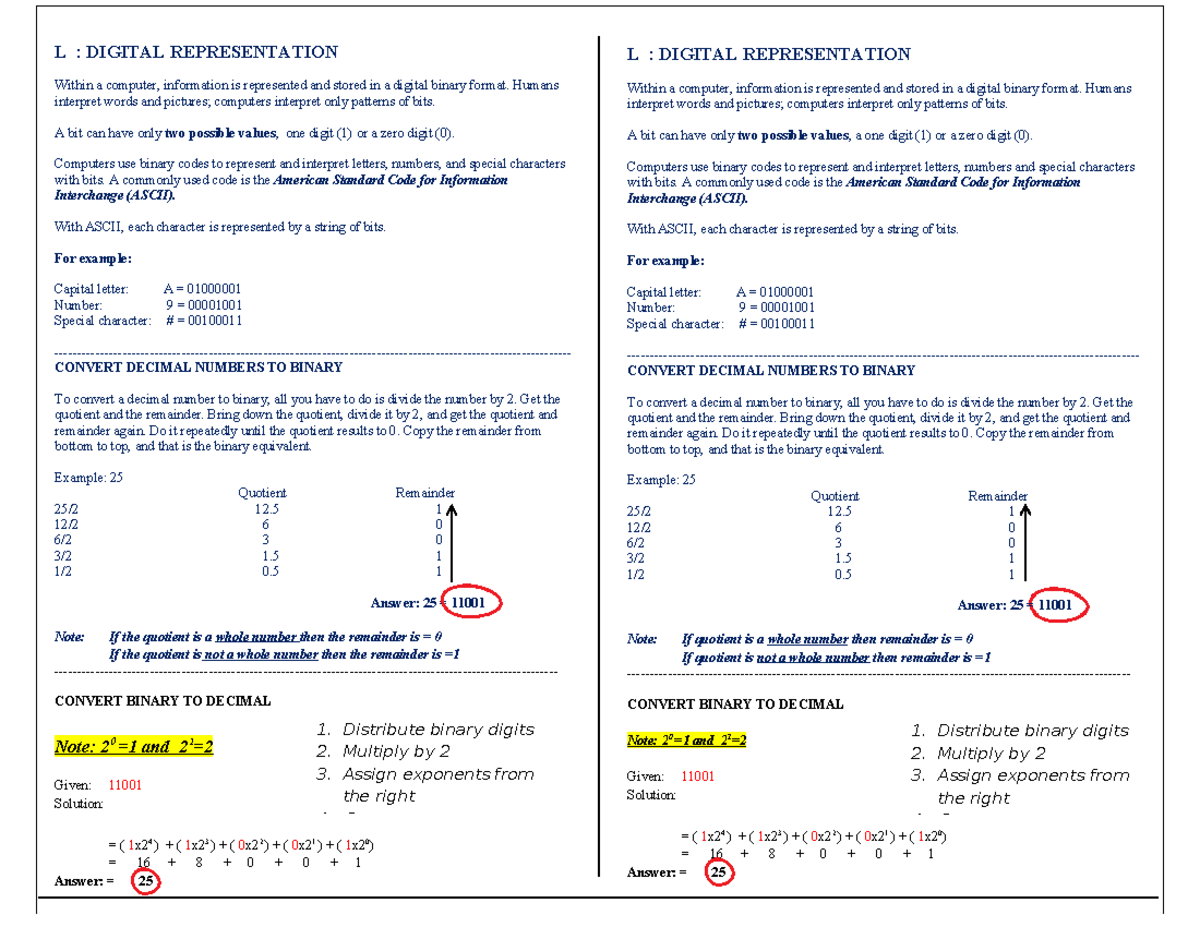 Binary Conversion (phtcpy) - 1. Distribute binary digits 2. Multiply by 2 3. Assign exponents ...