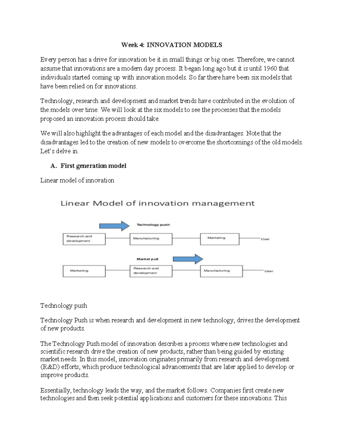 Week 4: Innovation Models Overview and Analysis - Studocu