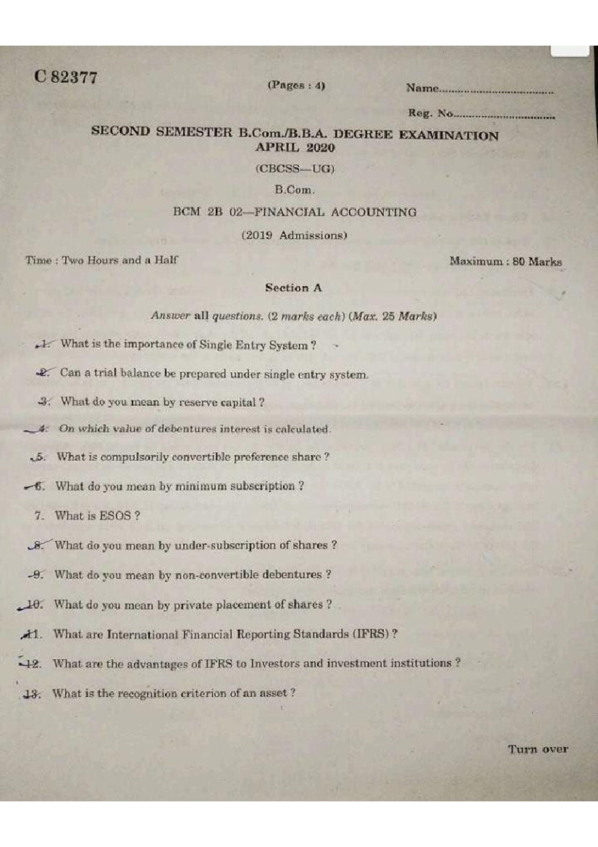 FIN 101 Financial Accounting: Previous Year Question Papers - Studocu