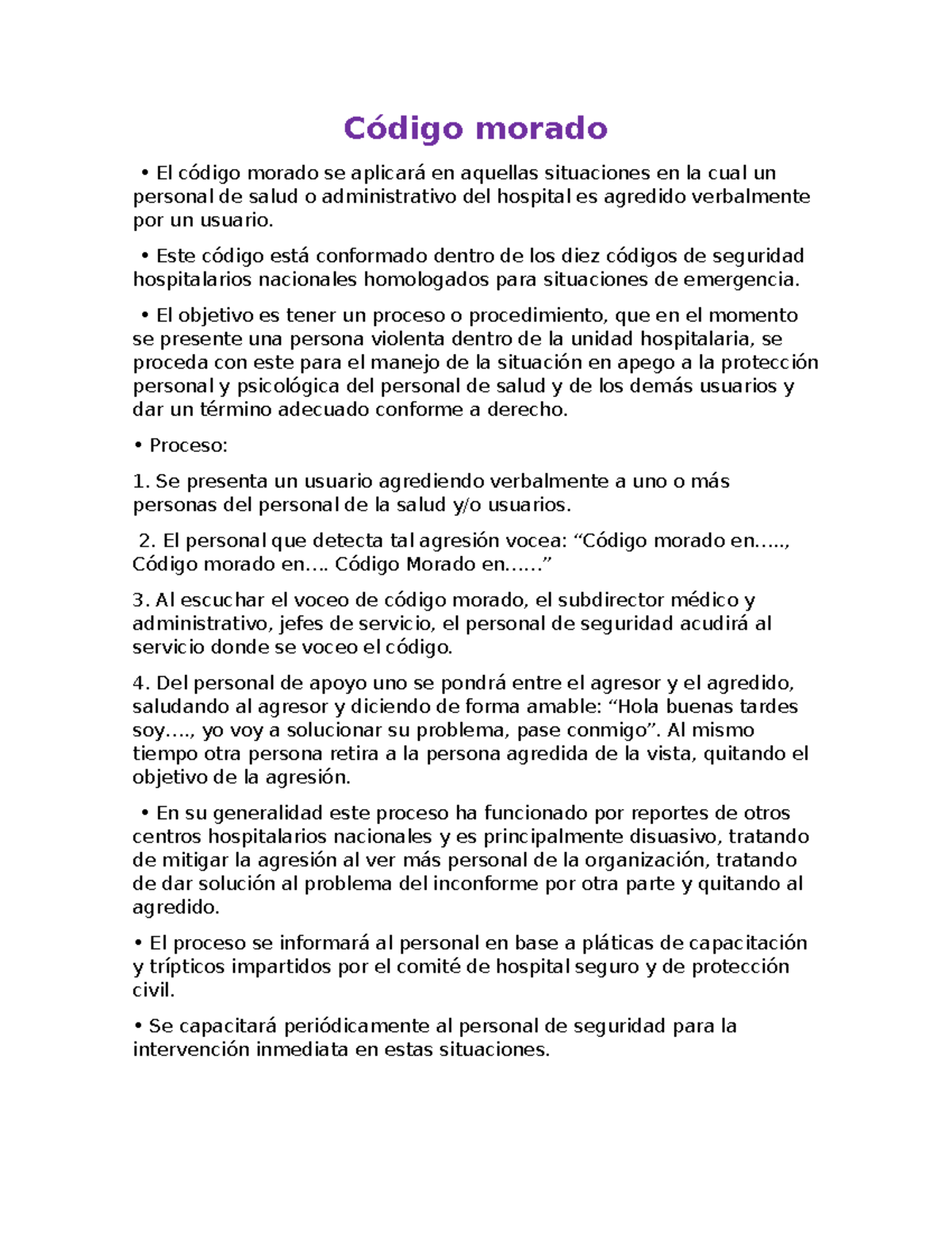 Código Morado: Procedimiento para Manejar Agresiones en Hospitales ...