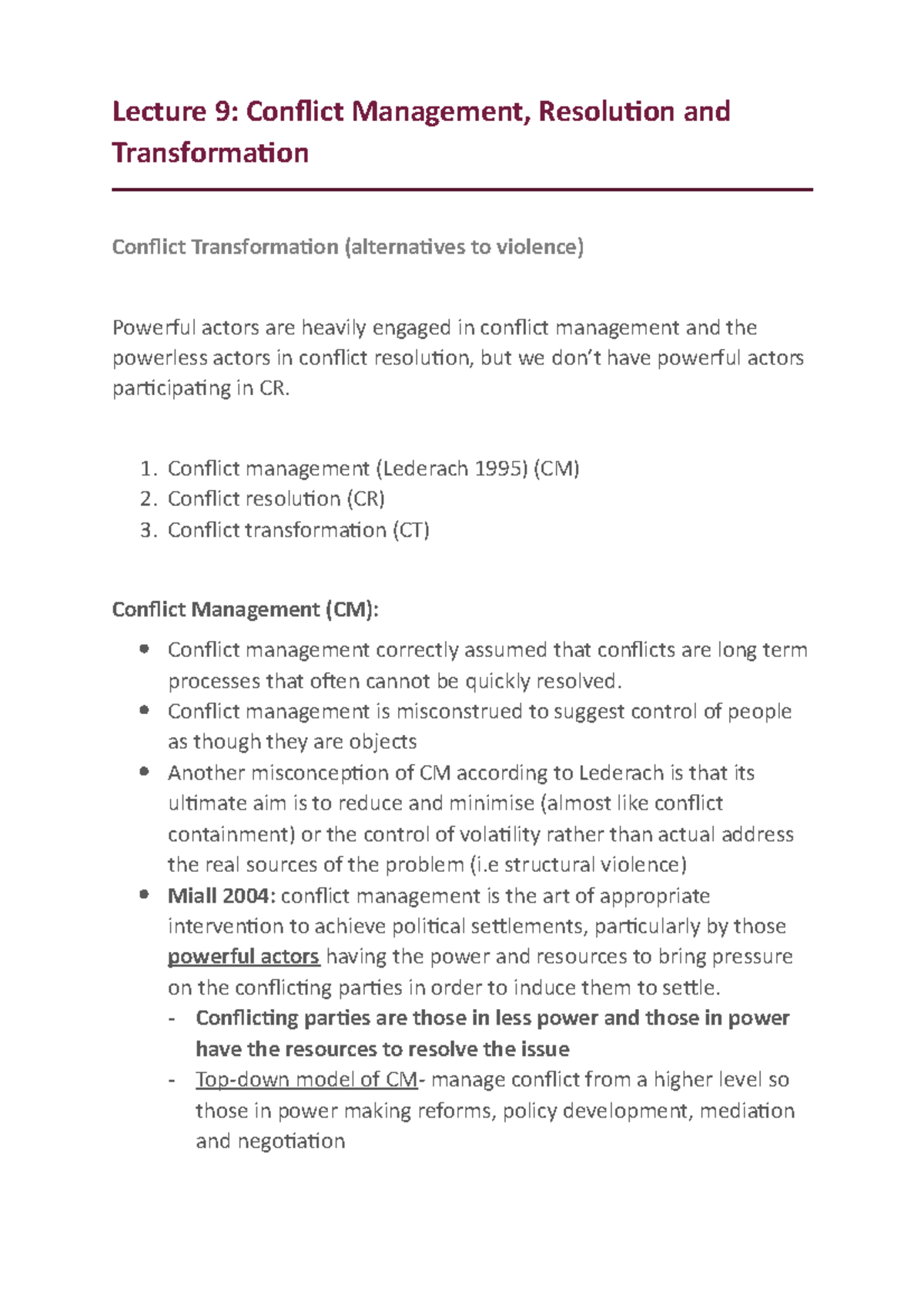 Lecture 9: Understanding Conflict Management, Resolution ...