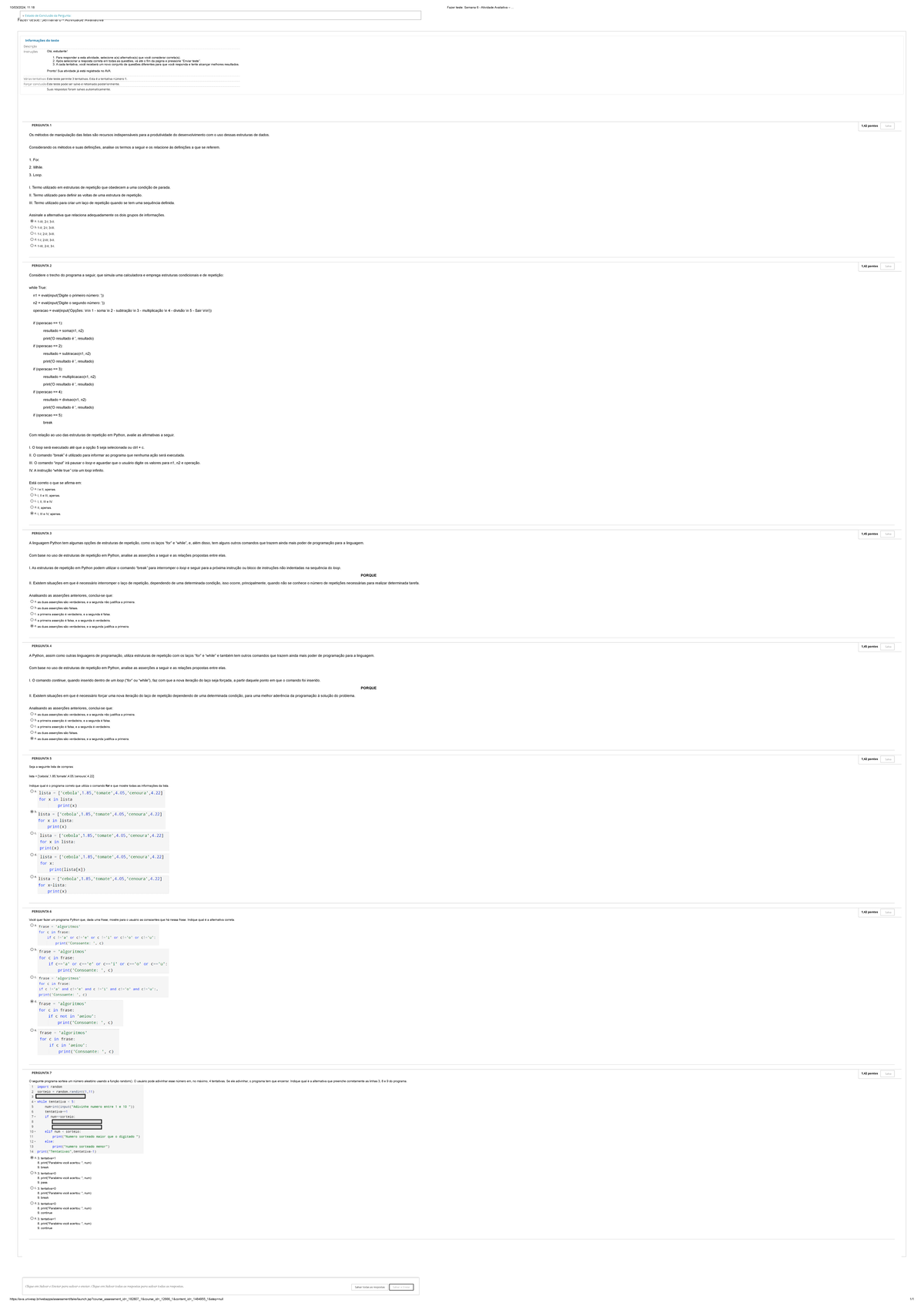 Algoritmos 1 - Semana 6: Atividade Avaliativa com Nota 10 - Studocu