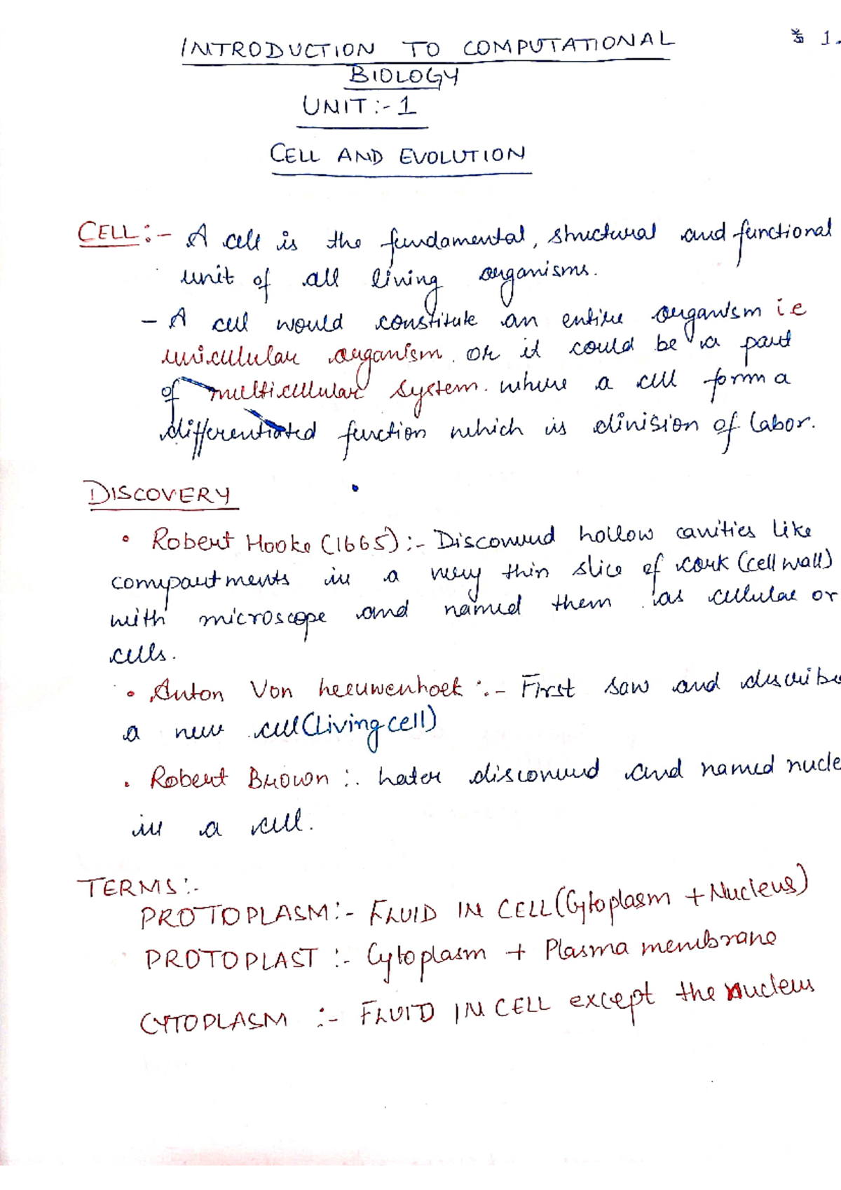 Bio 34 - Unit 1: Cell Structure and Evolution Insights - Studocu