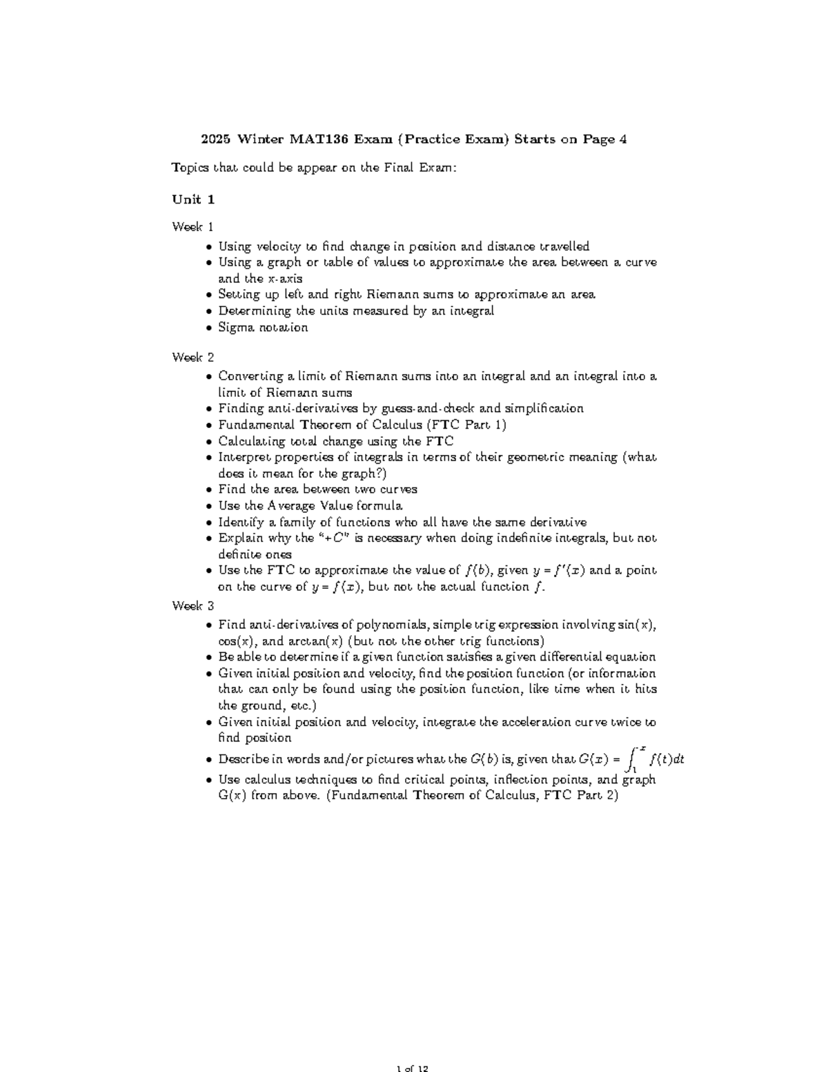2025 Winter MAT136 Final Exam Practice Guide - Studocu