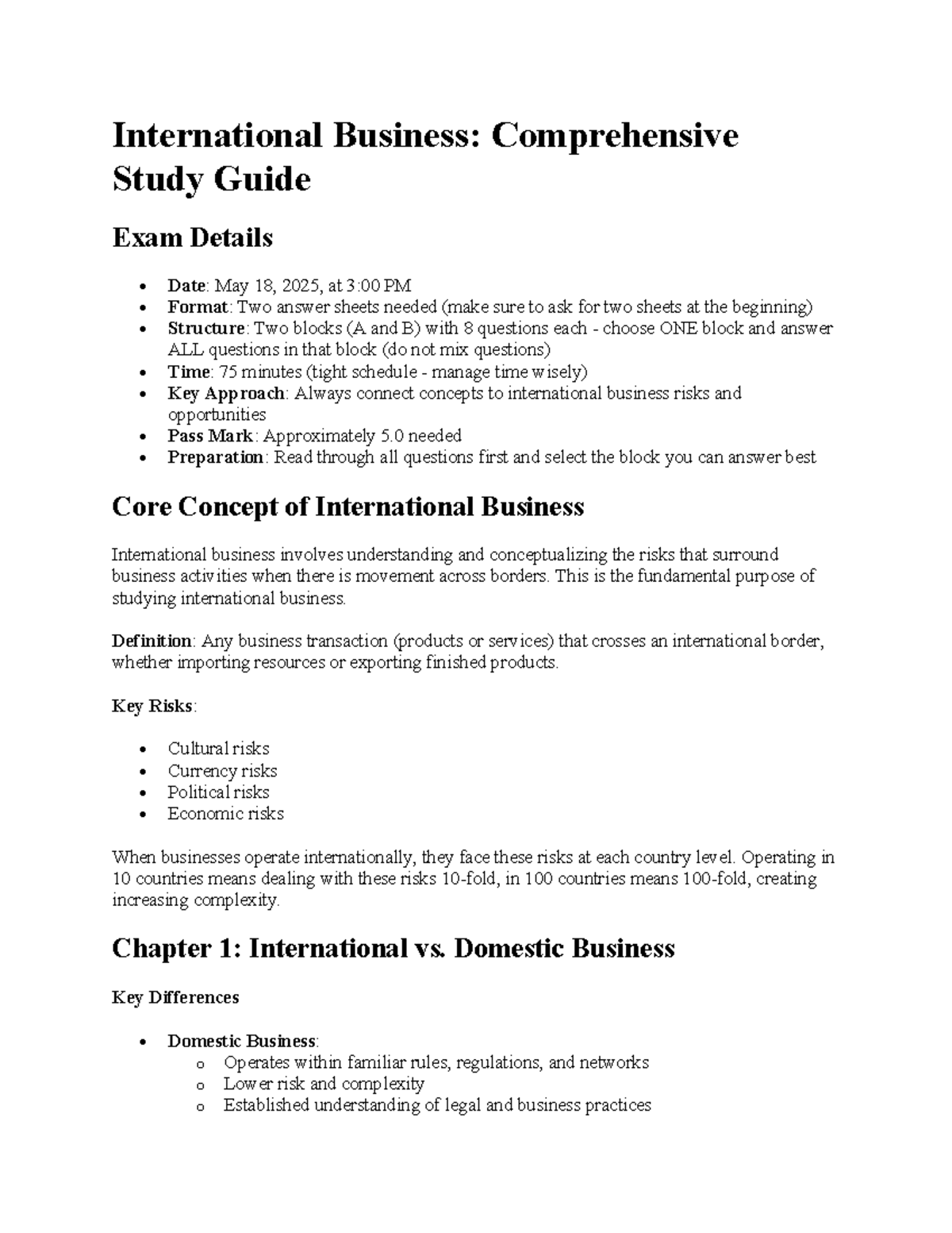 International Business (IB 101): Comprehensive Study Guide for Exam ...