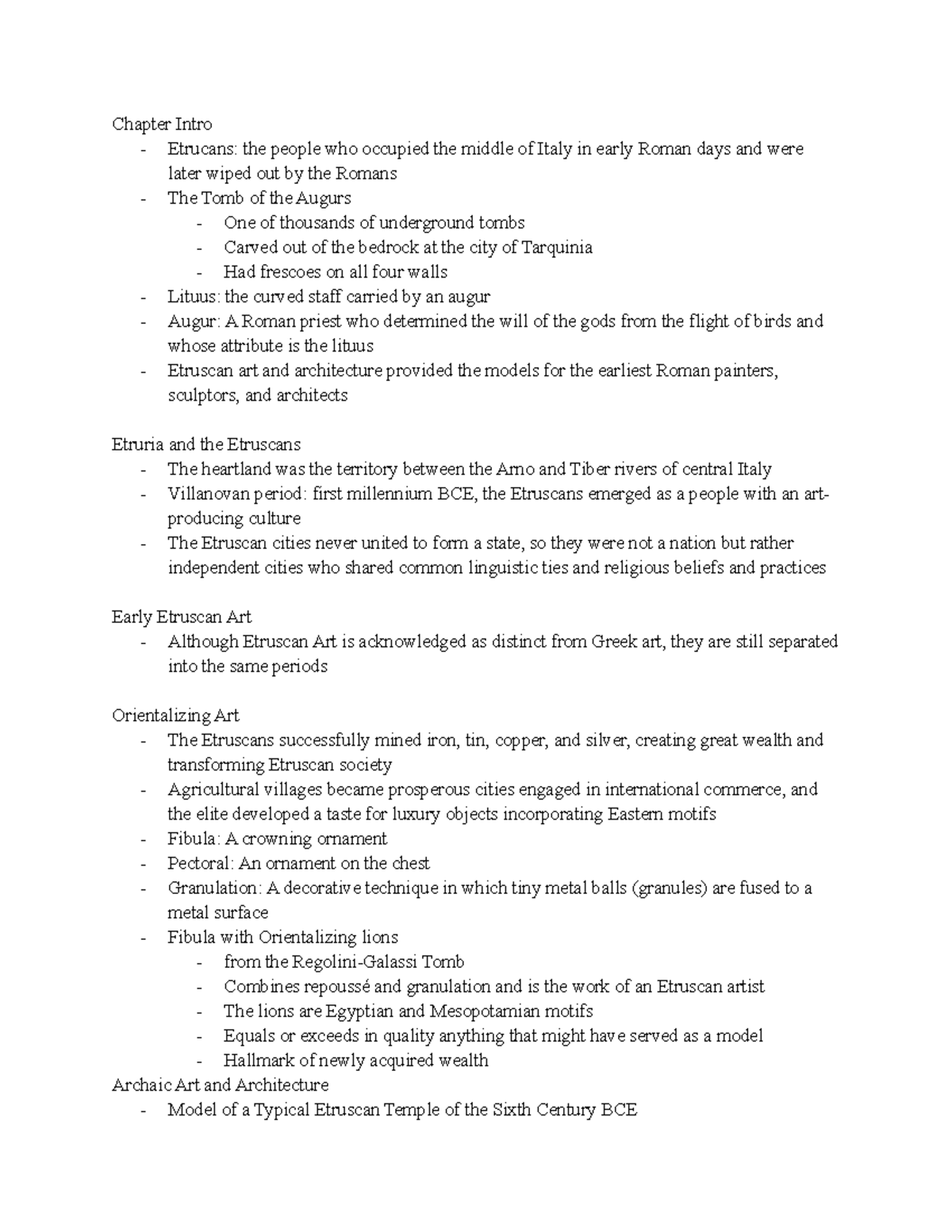 AP Art History Chapter 6 Etruscan Art & Architecture Notes - Studocu