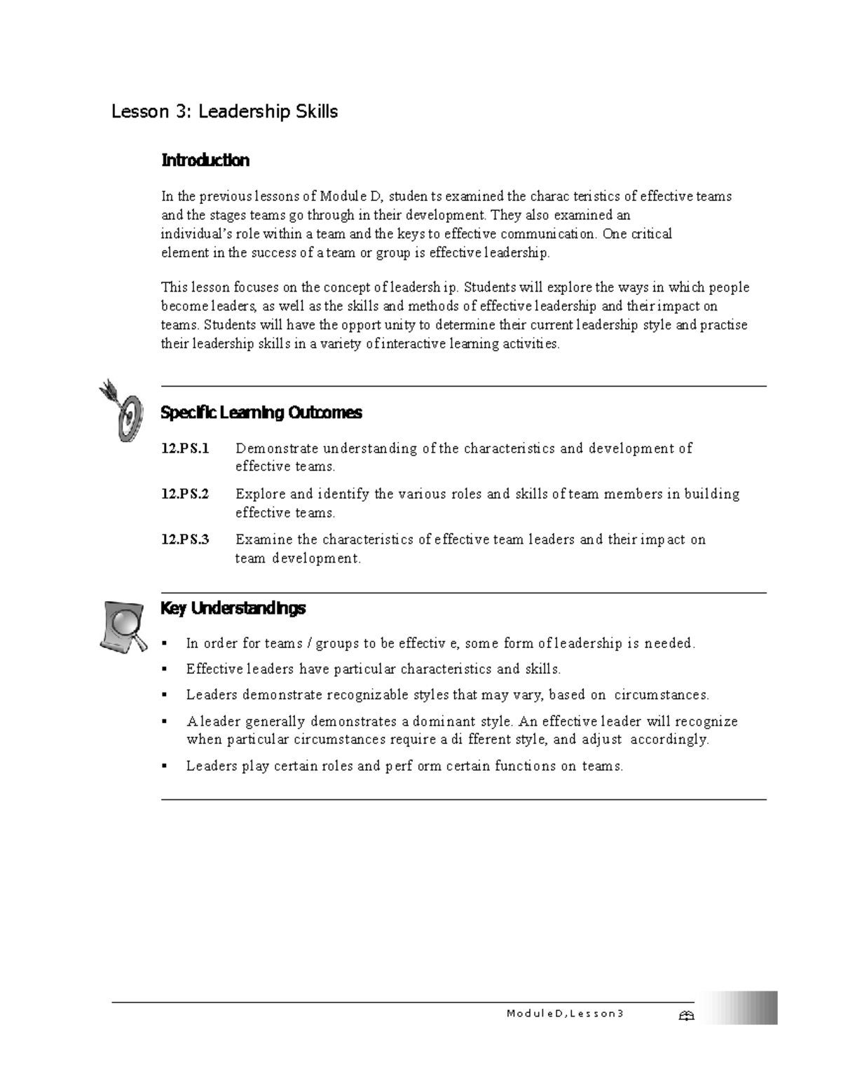Lesson 3 leadership skills - M o d u l e D , L e s s o n 3 1 Lesson 3 ...