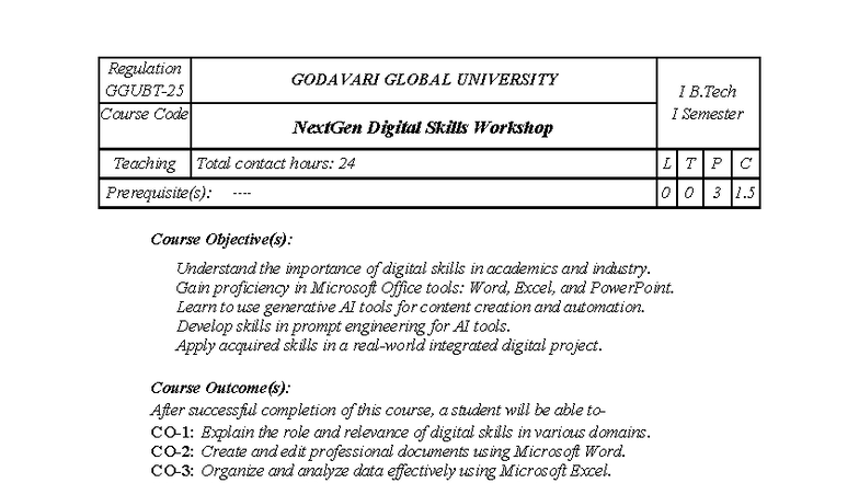 GODAVARI GLOBAL UNIVERSITY: NextGen Digital Skills Workshop Overview ...