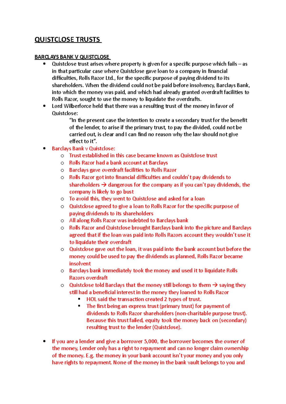 Analysis of Quistclose Trusts in Barclays Bank v Quistclose Case Study ...