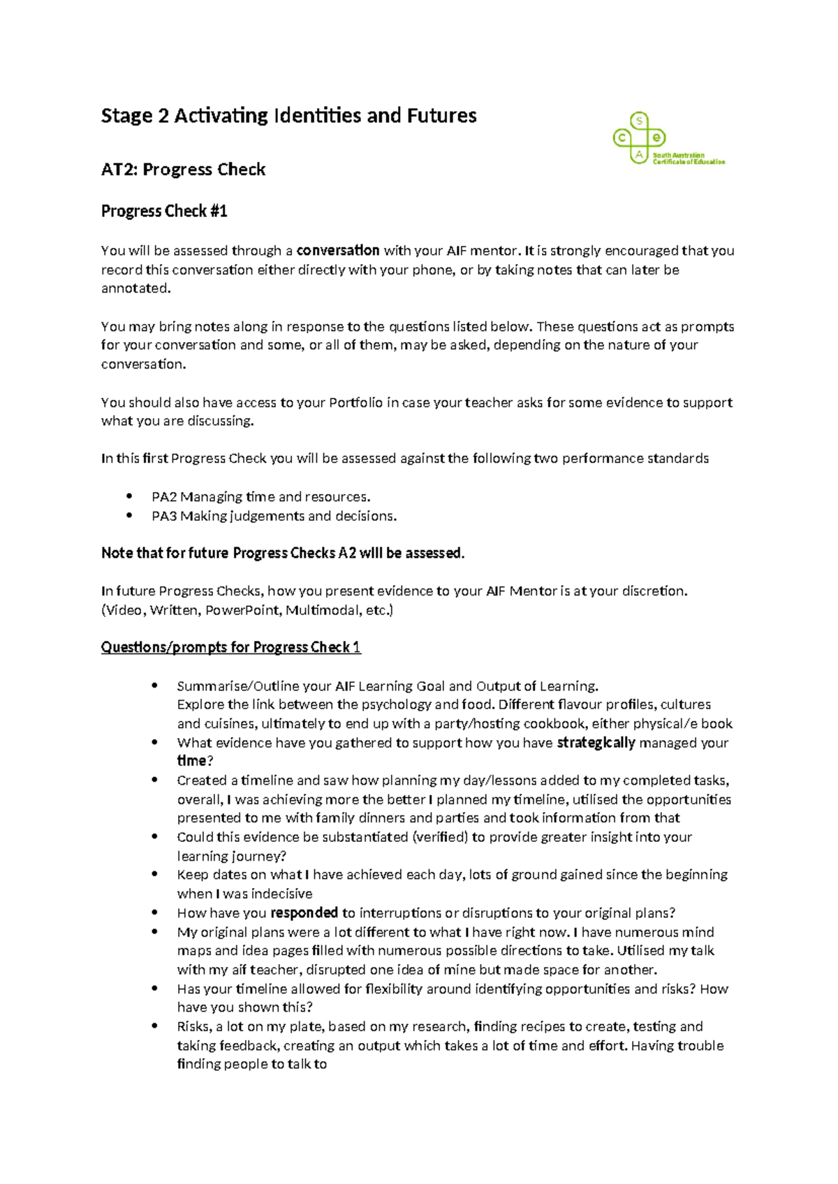 Stage 2 AIF: Activating Identities & Futures AT2 Progress Check Guide ...