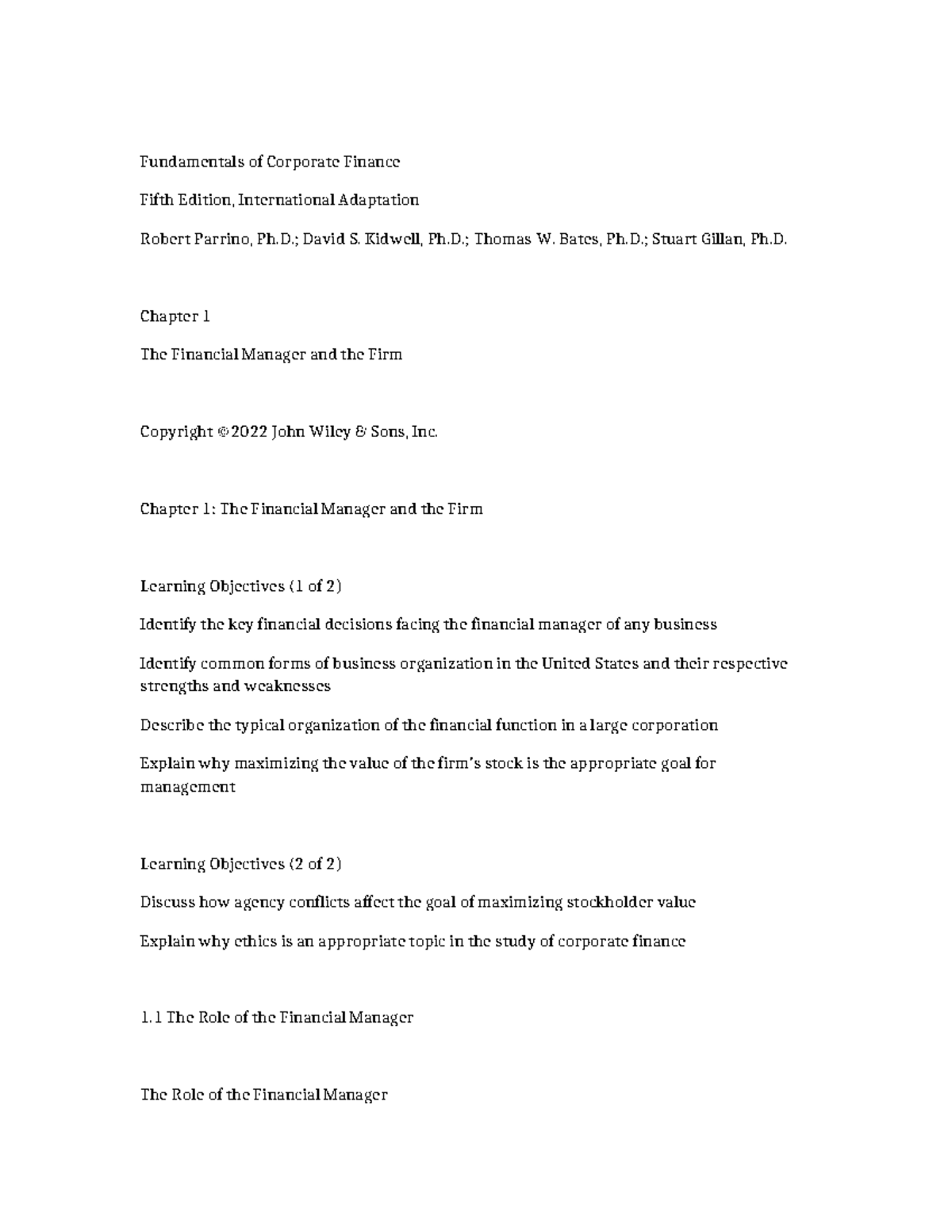 Chapter 1: The Financial Manager and the Firm (FIN 101) - Studocu