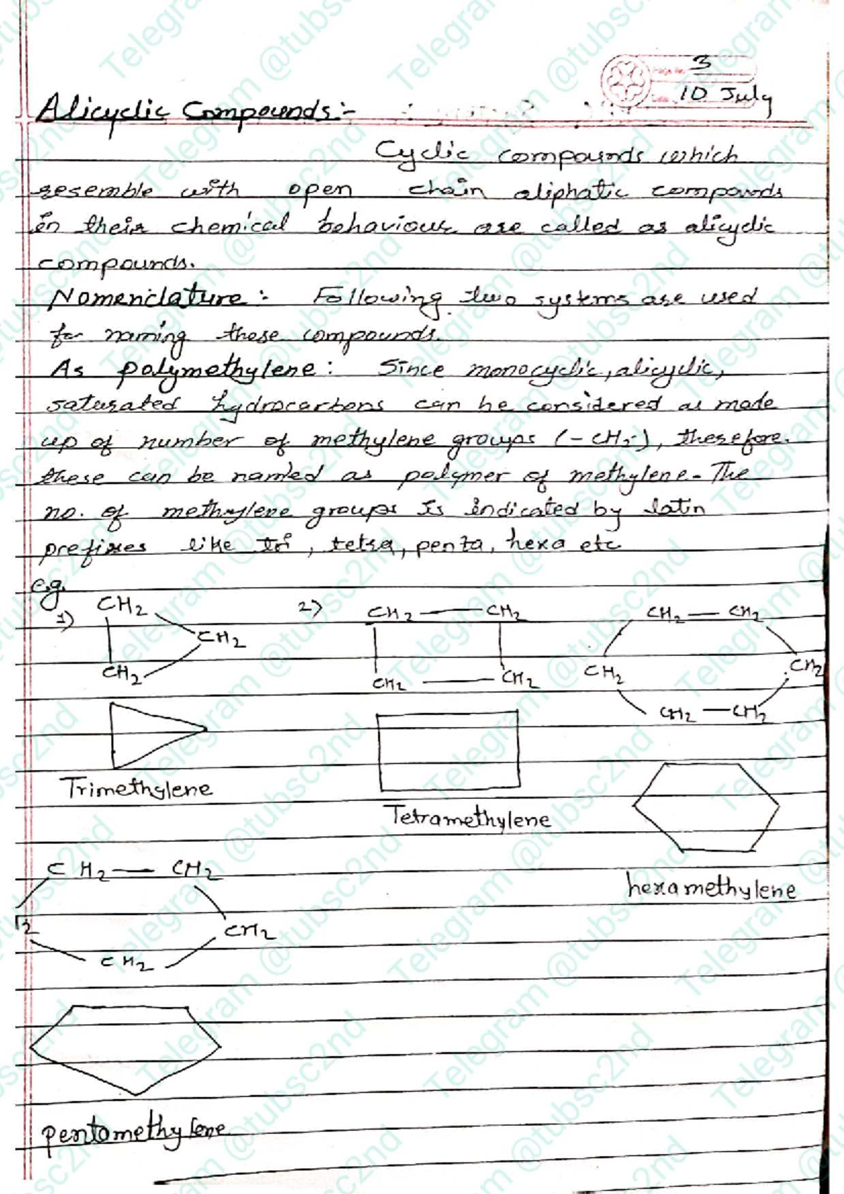 2nd Year Organic Chemistry: Alicyclic Compounds Overview - Studocu
