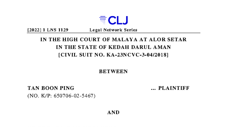 1 LNS 1129 Legal Network Series: Tan Boon Ping v. Ng Boo Aba Defamation ...