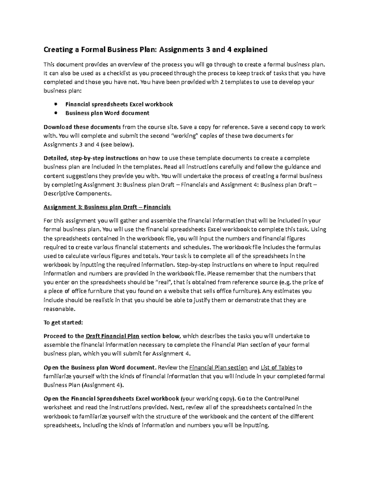 Creating a Formal Business Plan: Assignments 3 & 4 Overview and Guide ...