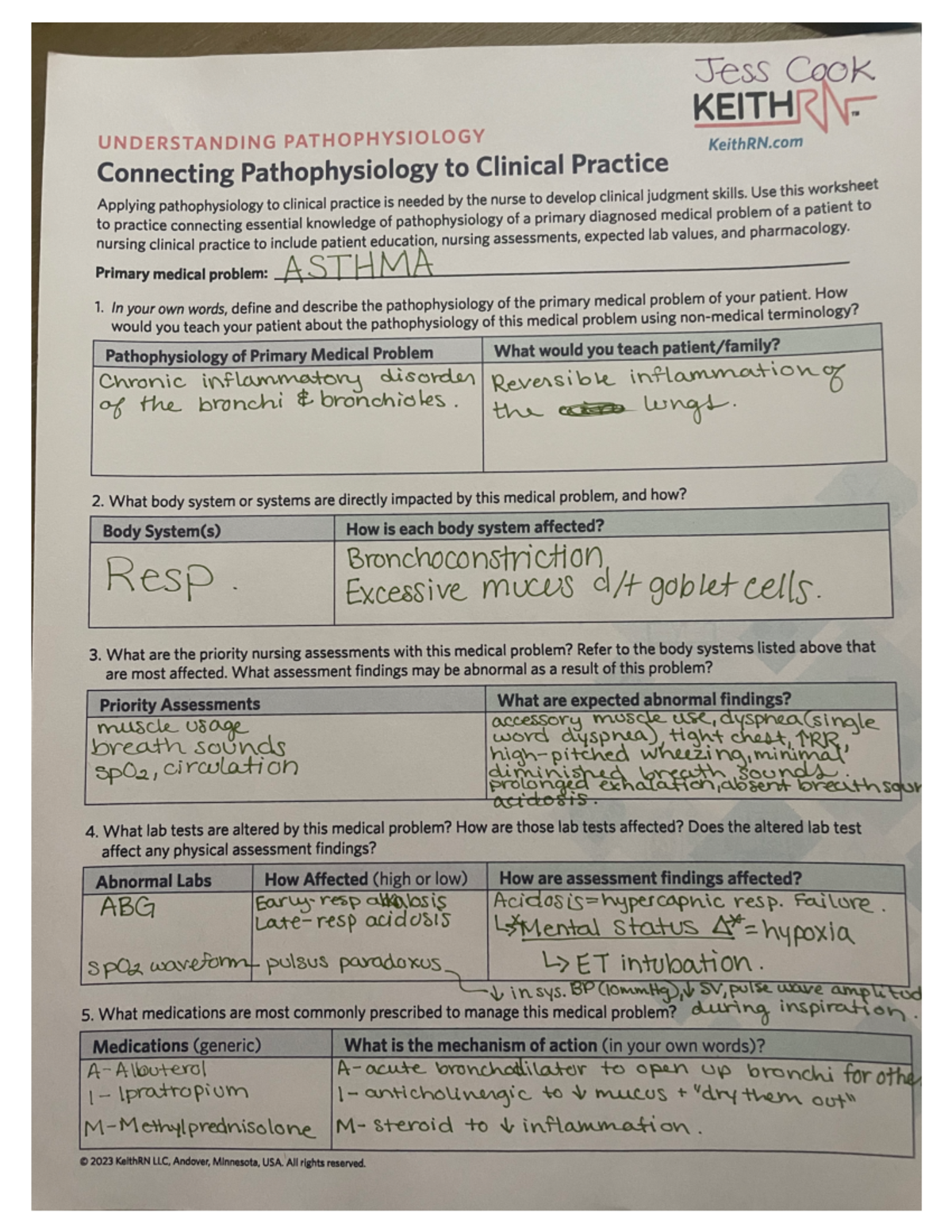 Asthma Pathophysiology Overview Worksheet - Studocu