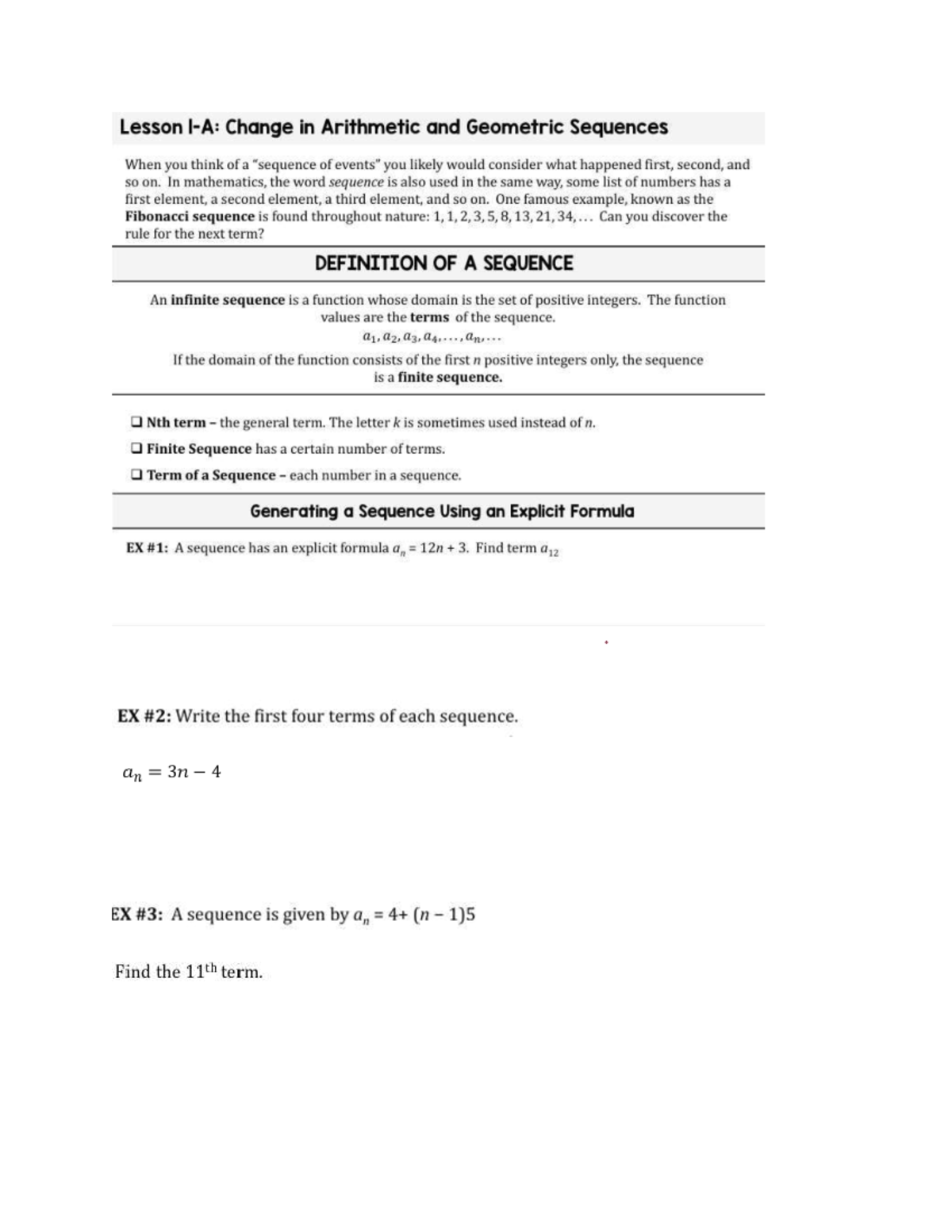 Lesson on Changes in Arithmetic & Geometric Sequences (2.1 Notes) - Studocu