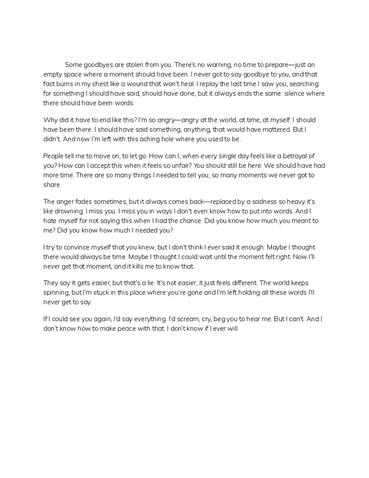 Goodbye Essay: Reflections on Loss and Unspoken Words - Studocu
