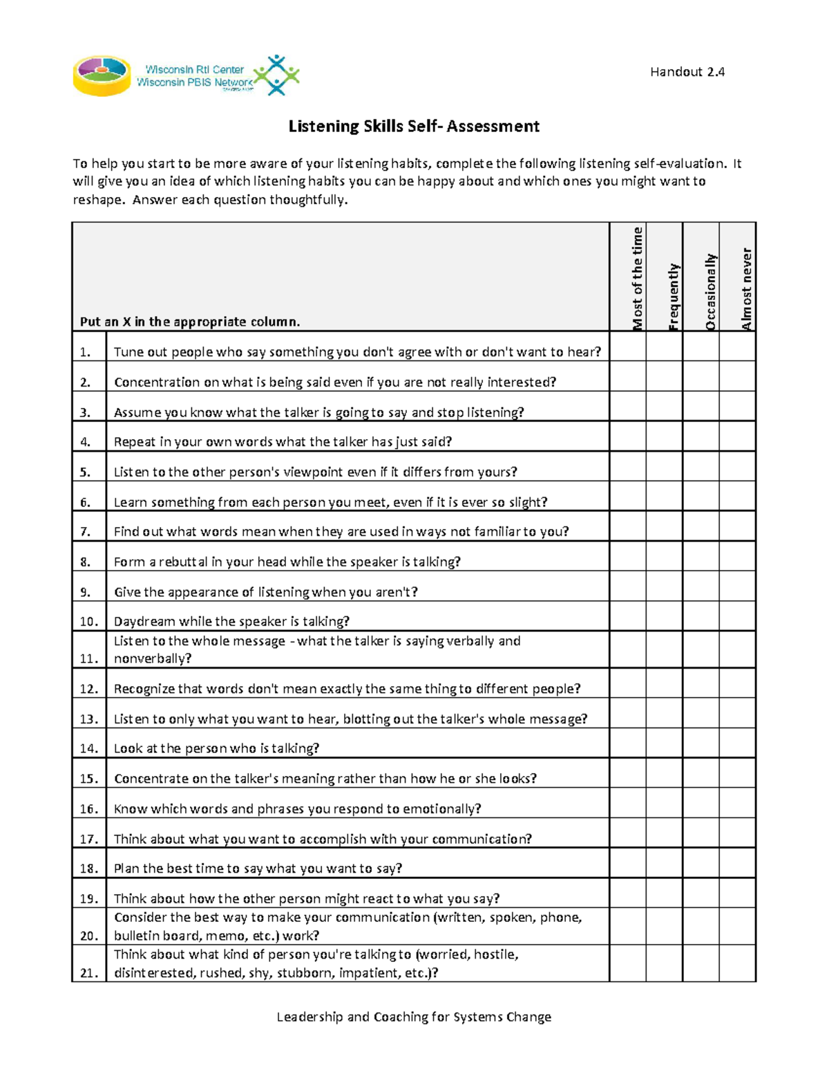 Listening Skills Self-Assessment for Effective Communication - Studocu