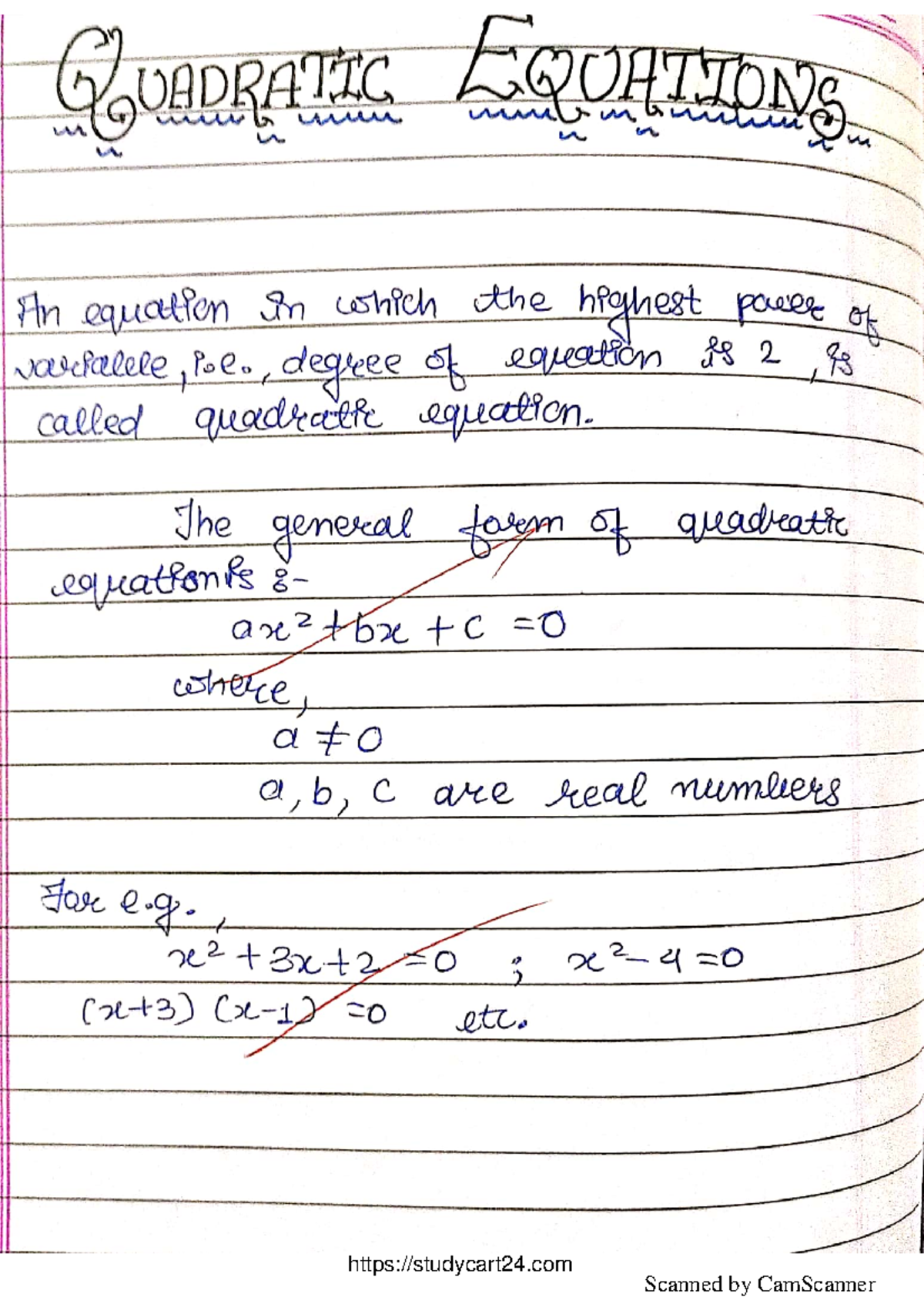 Chapter 4: Quadratic Equations - Concepts and Solutions - Studocu