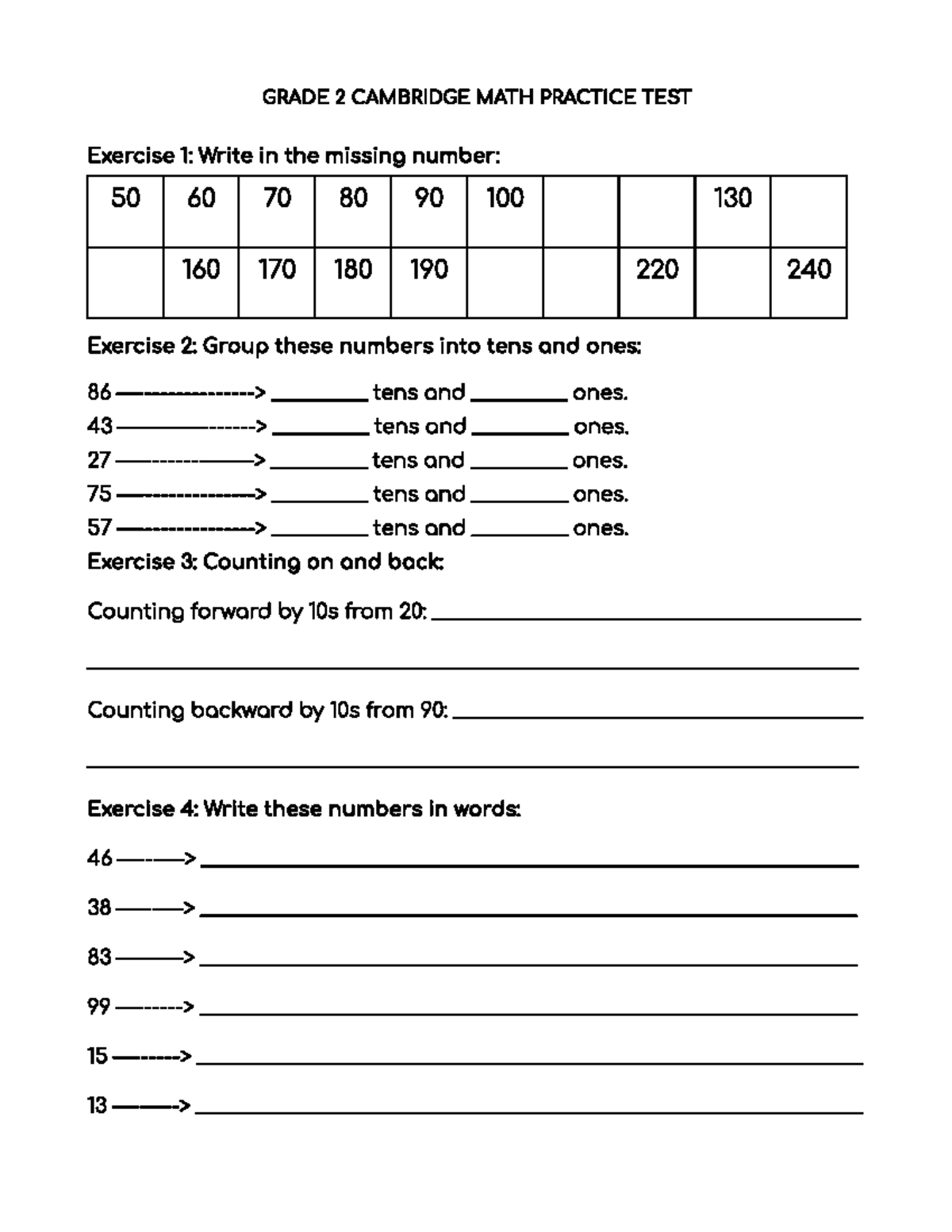 GRADE 2 CAMBRIDGE MATH PRACTICE TEST: Exercises and Solutions - Studocu