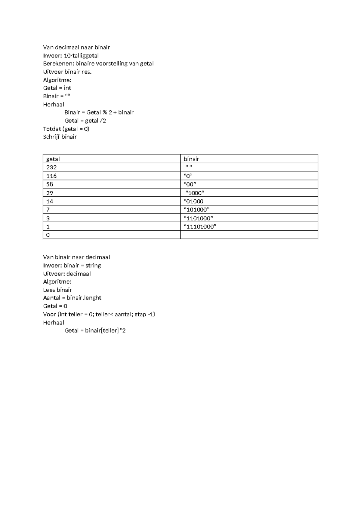 Van decimaal naar binair - Van decimaal naar binair Invoer: 10 ...