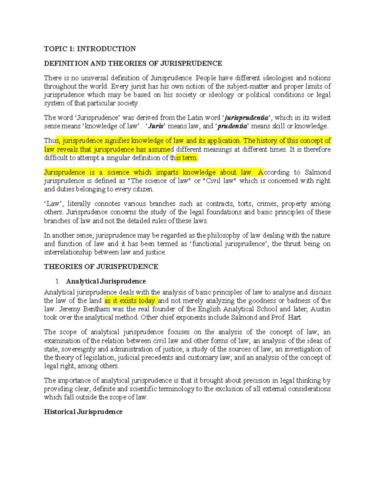 JUR 101: Intro to Jurisprudence - Definitions & Theories Overview - Studocu