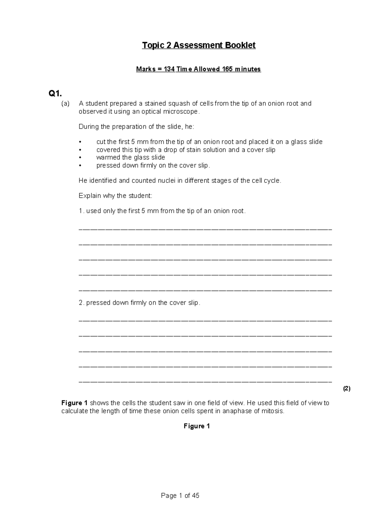 Topic 2 assessment booklet - Topic 2 Assessment Booklet Marks = 134 ...