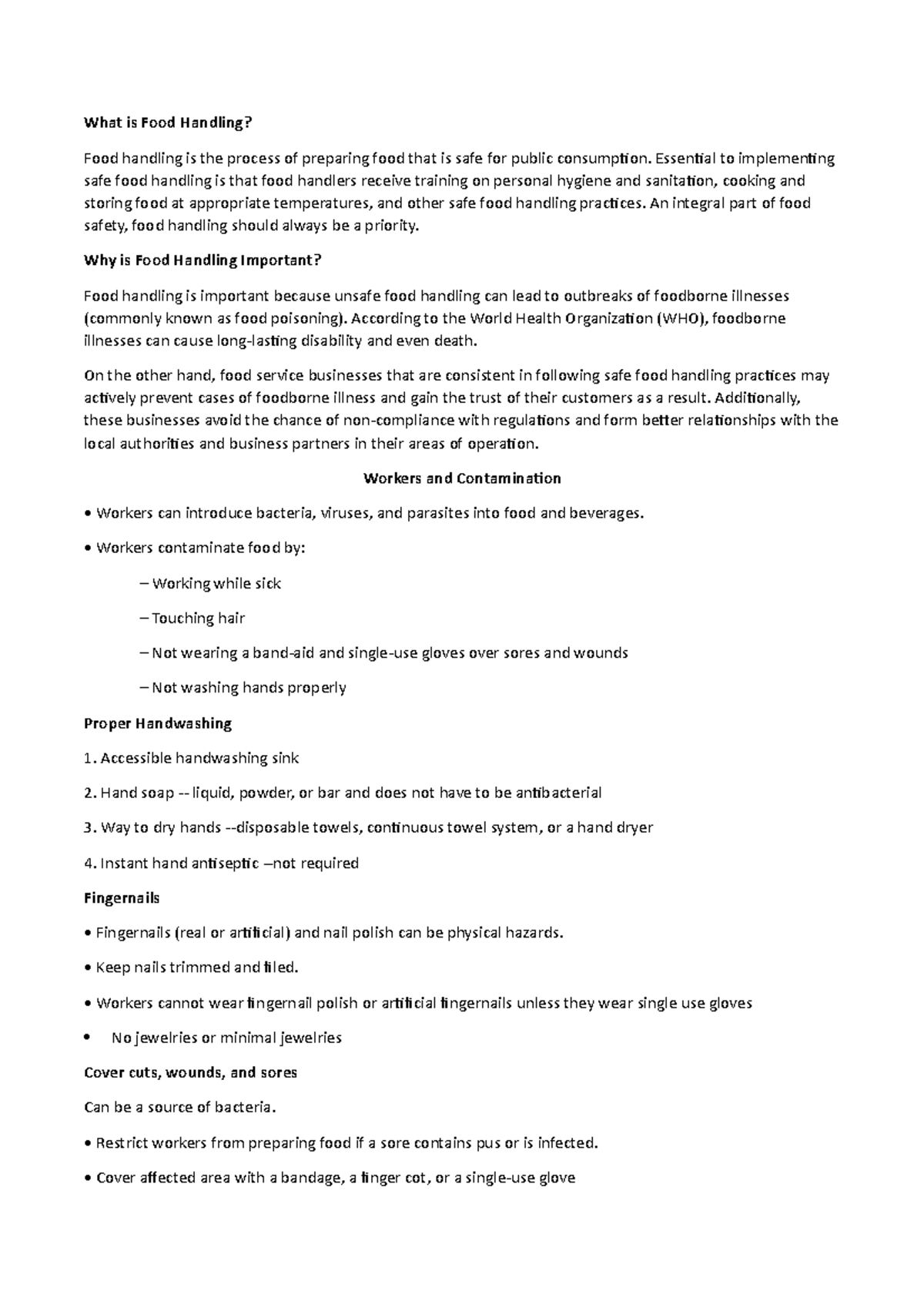 Proper Food Handling - lecture notes - What is Food Handling? Food ...