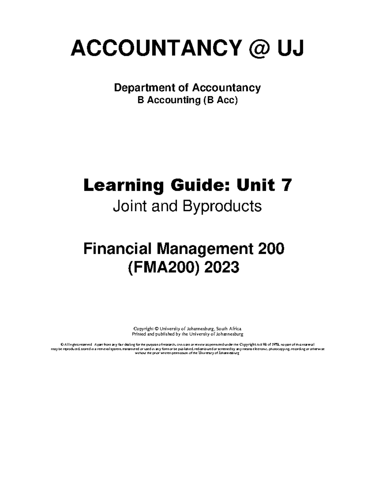 UNIT 7- Learning Guide 2023 - ACCOUNTANCY @ UJ Department of ...