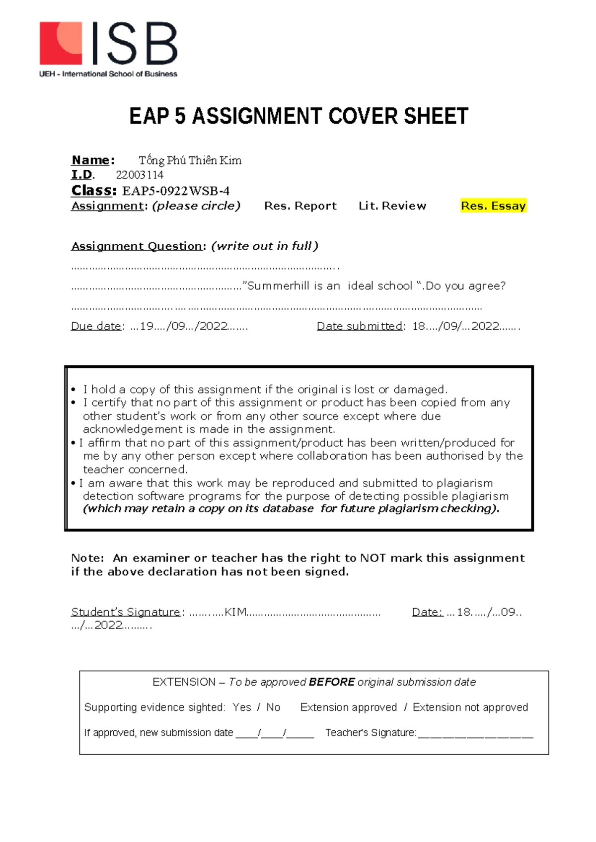 EAP5-0922WSB-4-Summerhill Essay-Tong Phu Thien Kim-22003 114 - EAP 5 ...