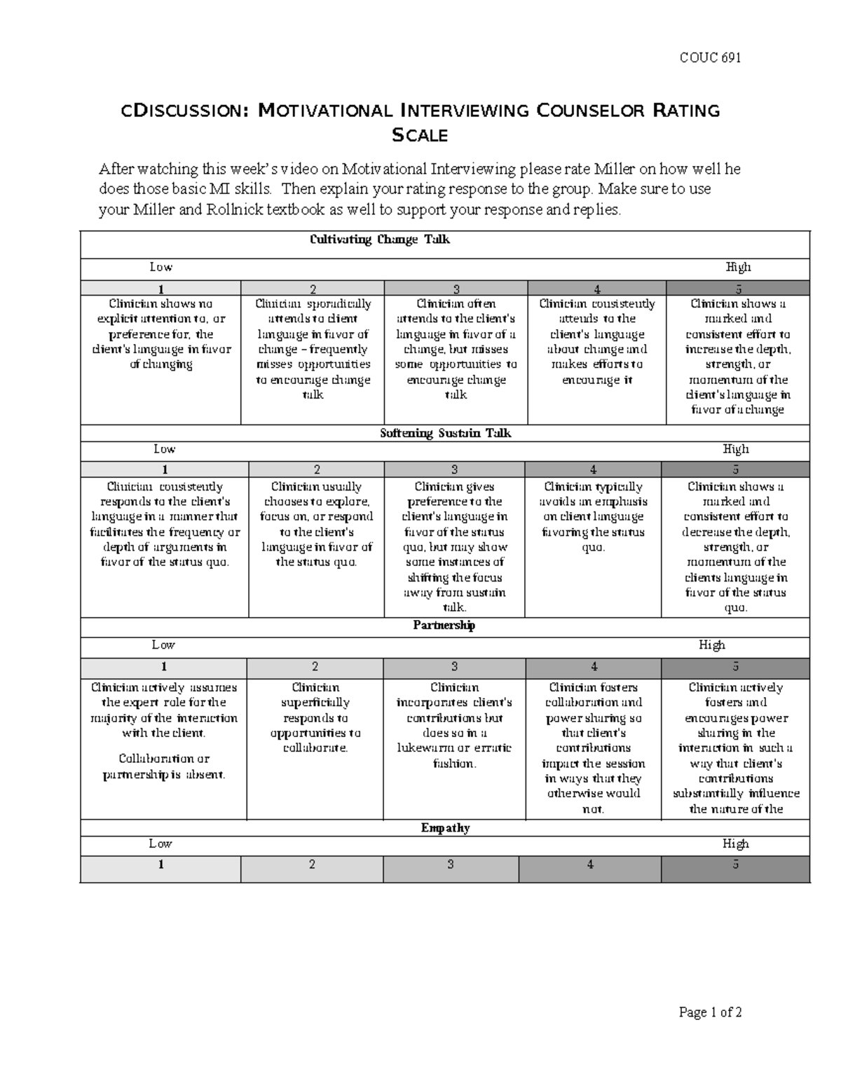 Discussion on Motivational Interviewing Counselor Rating Scale COUC 691 ...
