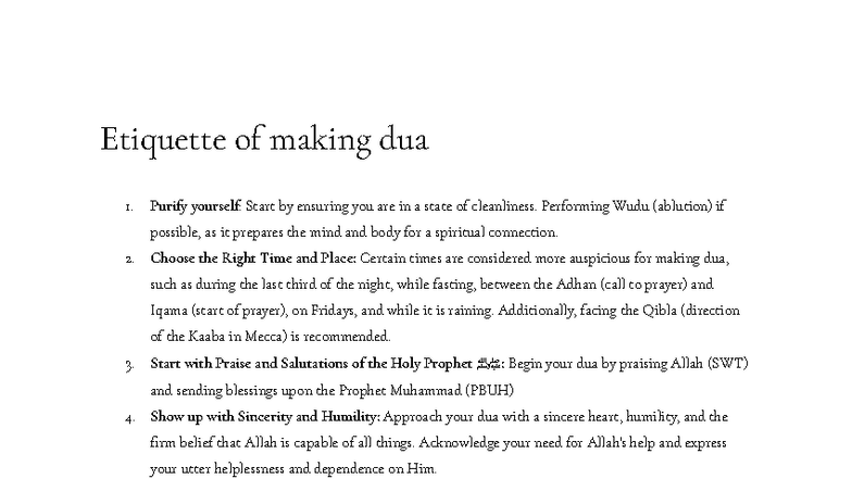 Dua Etiquette and Resources: A Guide for Islamic Practice - Studocu