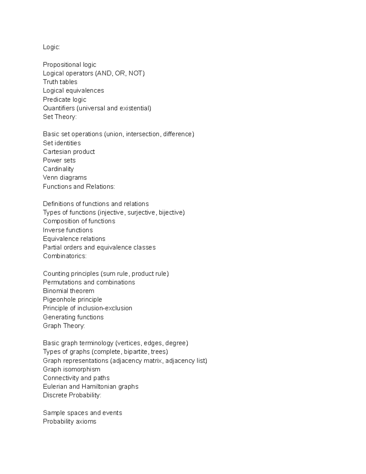 Discrete Math Review Notes for Course Code: MATH123 - Studocu