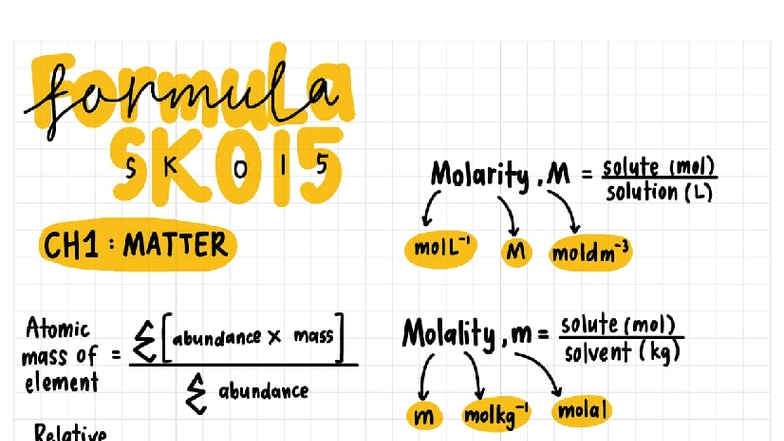 SK015 Molarity and Atomic Structure Study Notes - Studocu