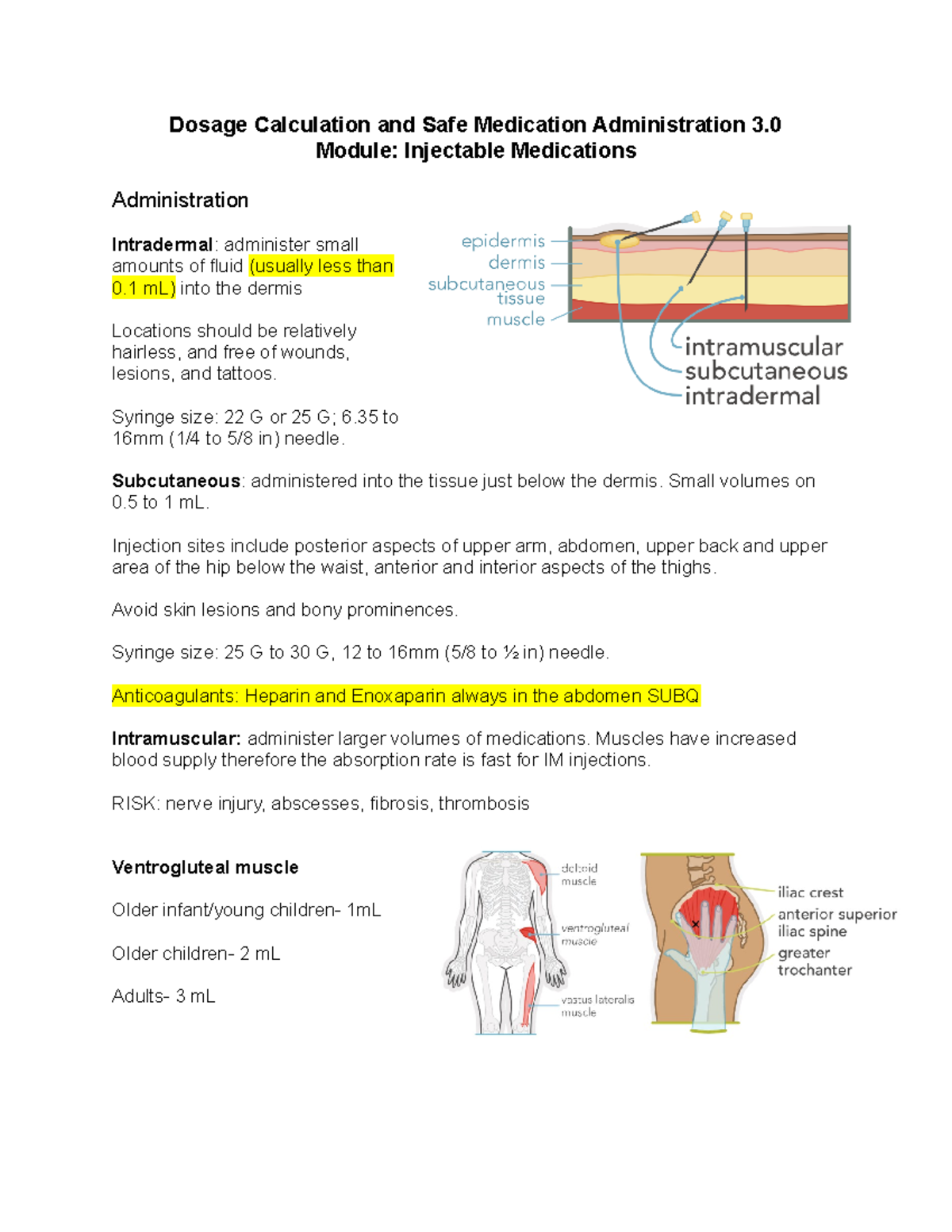 Dosage Calc & Safe Med Admin 3.0: Injectable Medications Module - Studocu