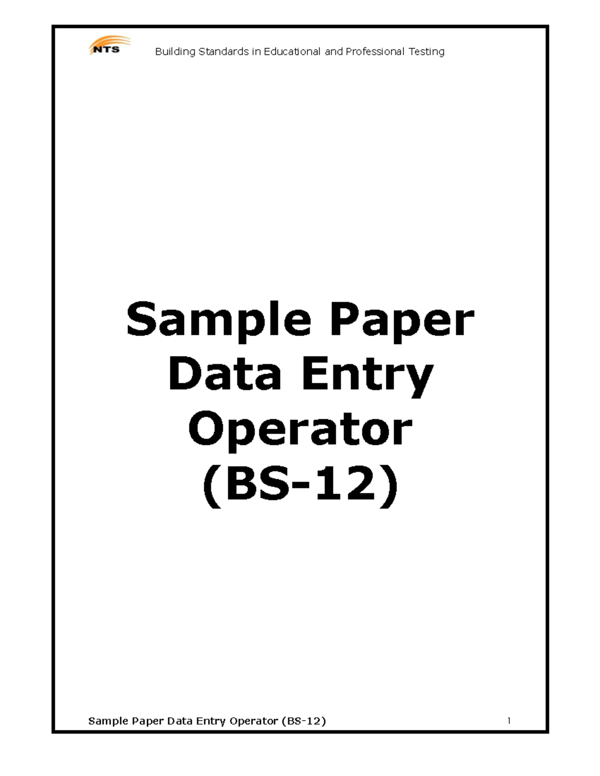Data Entry Operator SP - Nts test - Sample Paper Data Entry Operator ...
